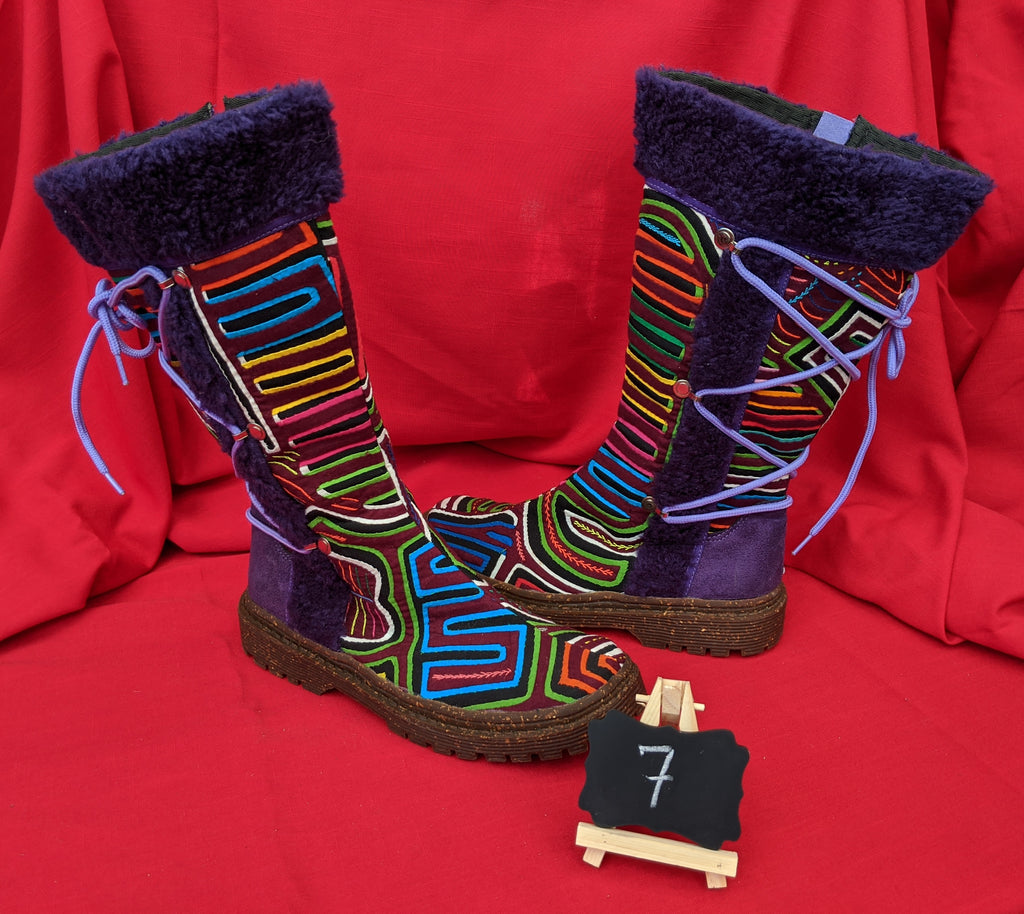 Cossack Shaman Zipper Mola Boot Size 7 - Lilah – Kuna Prints Mola Shoes ...